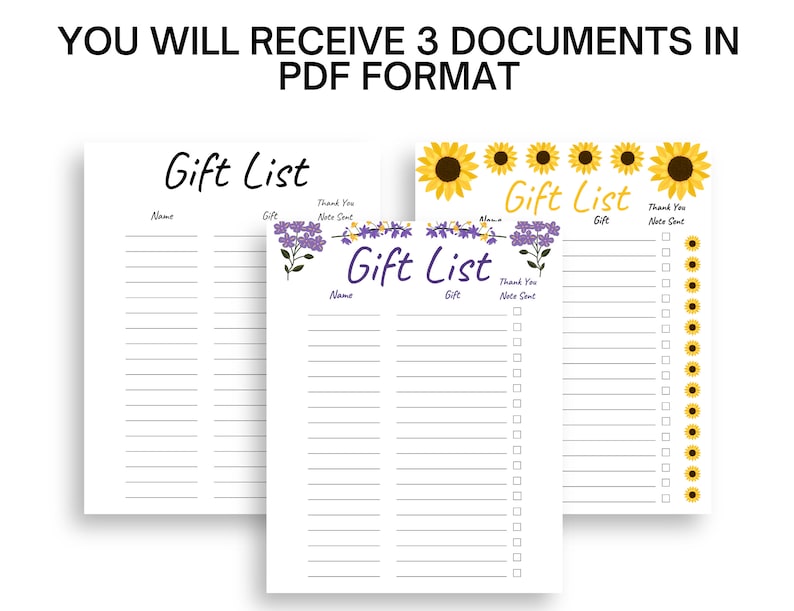 Gift List Printable With Thank You Note Tracker for Any Gift Occasion ...