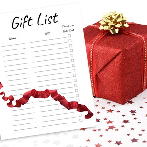 Gift List Printable With Thank You Note Tracker for Any Gift Occasion ...