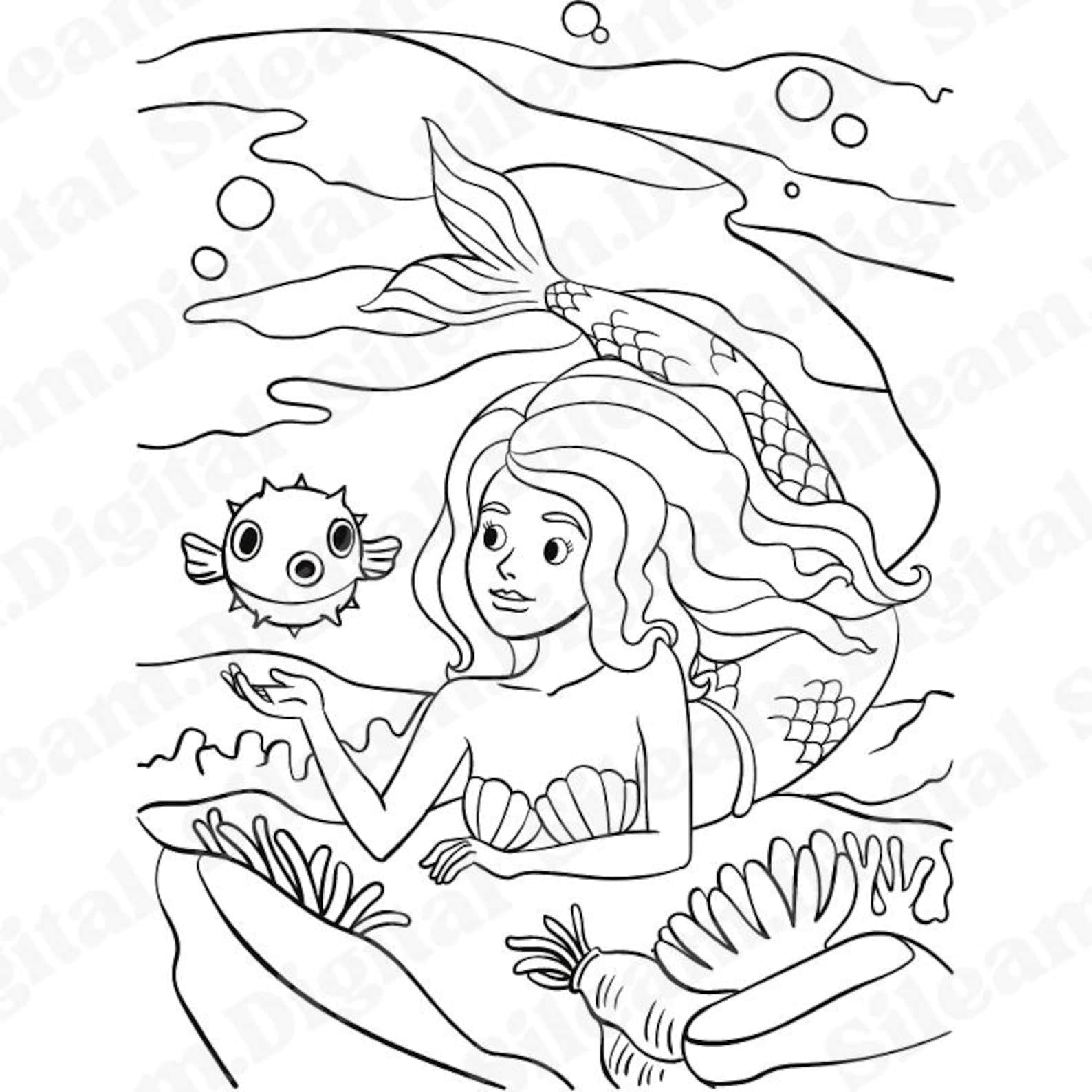 20 Mermaid Coloring Pages for Kids. PDF Download. Digital Coloring ...