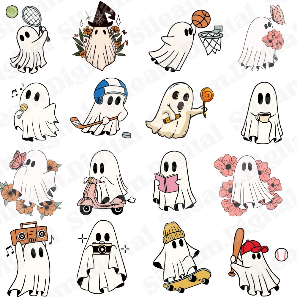 Cute Ghost PNG. Halloween PNG. Sport Ghost Png. Floral Ghost. Music ...