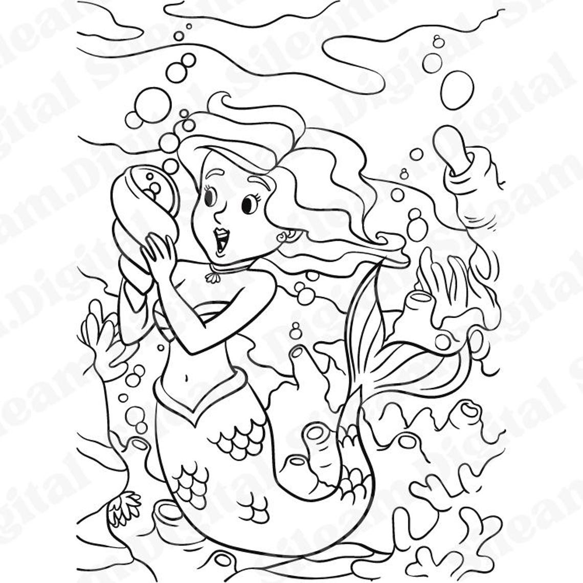 20 Mermaid Coloring Pages for Kids. PDF Download. Digital Coloring ...