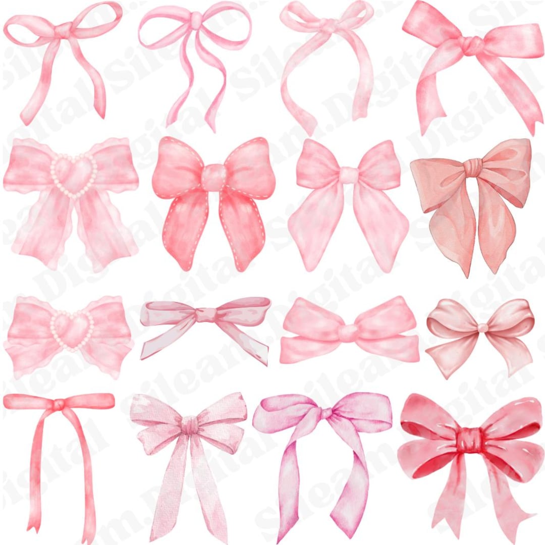 Digital Watercolor Pink Ribbon. PNG Coquette Ribbon. Digital Files ...