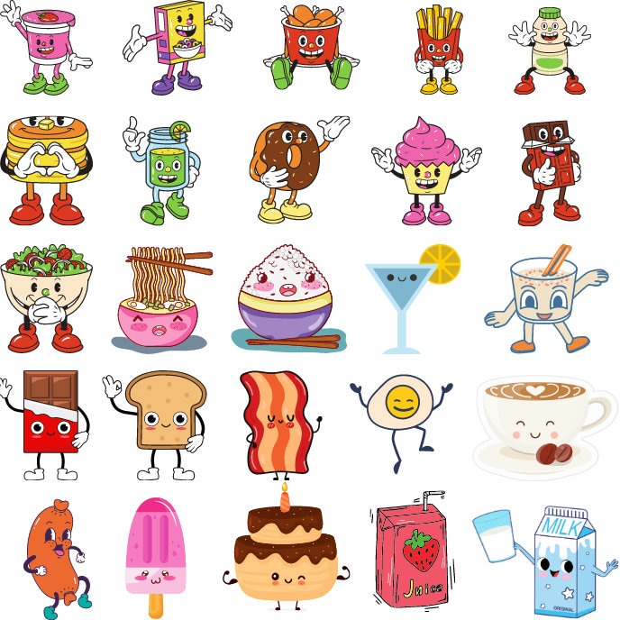 Food Cartoon Characters PNG Files. Digital Files for Cricut. Cartoon ...