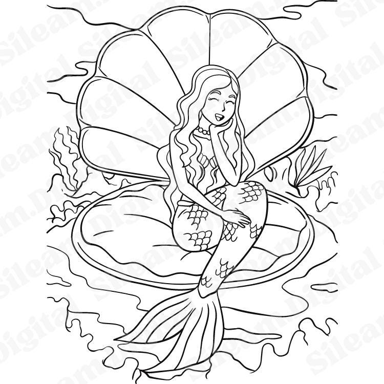 20 Mermaid Coloring Pages for Kids. PDF Download. Digital Coloring ...