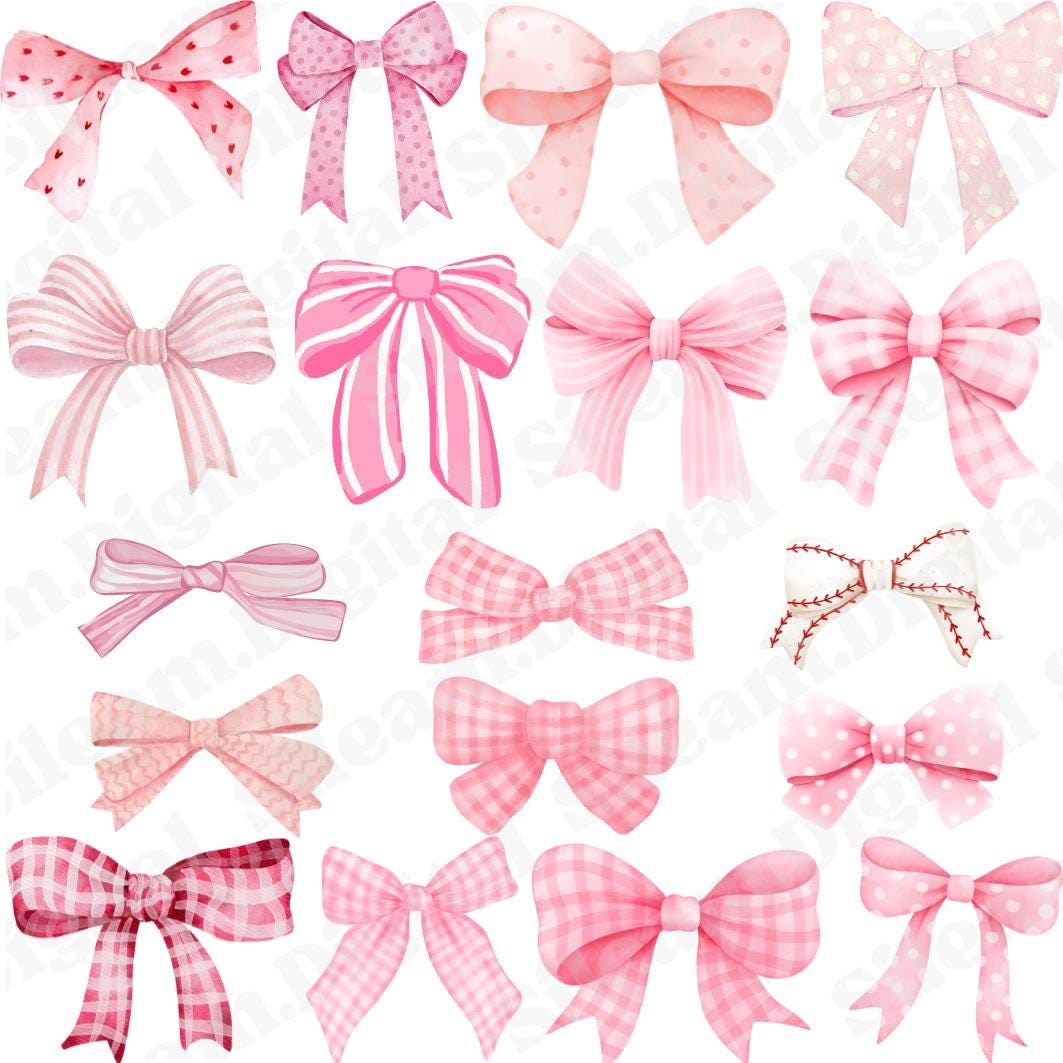 Digital Watercolor Pink Ribbon. PNG Coquette Ribbon. Digital Files ...