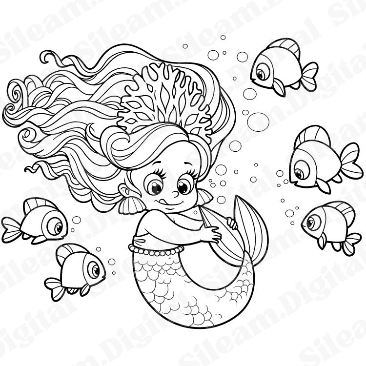 20 Mermaid Coloring Pages for Kids. PDF Download. Digital Coloring ...
