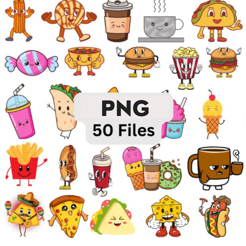 Food Cartoon Characters PNG Files. Digital Files for Cricut. Cartoon ...