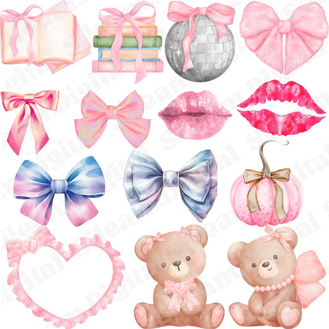 Digital Watercolor Pink Ribbon. PNG Coquette Ribbon. Digital Files ...