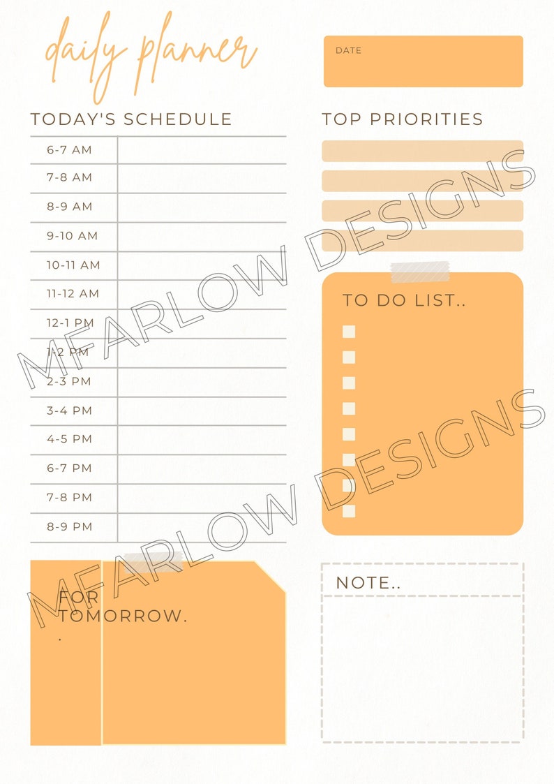 Orange Daily Planner, Instant Download, Digital Print - Etsy