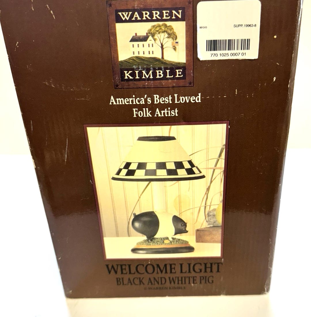 Warren Kimble Folk Artist Welcome Light LAMP Black and White Pig New in ...