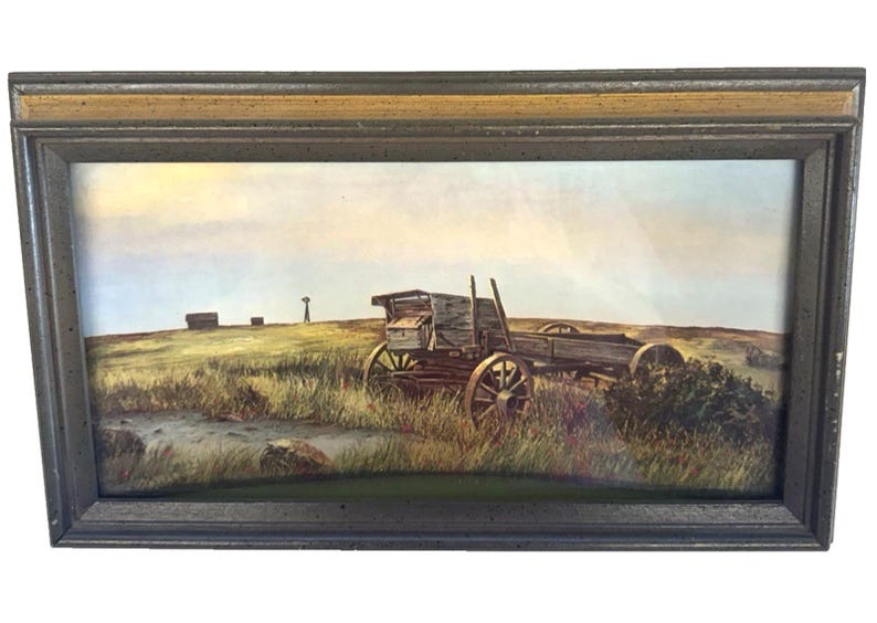 William Hoffman Print Framed "vintage Wagon in Field W/windmill" Custom ...