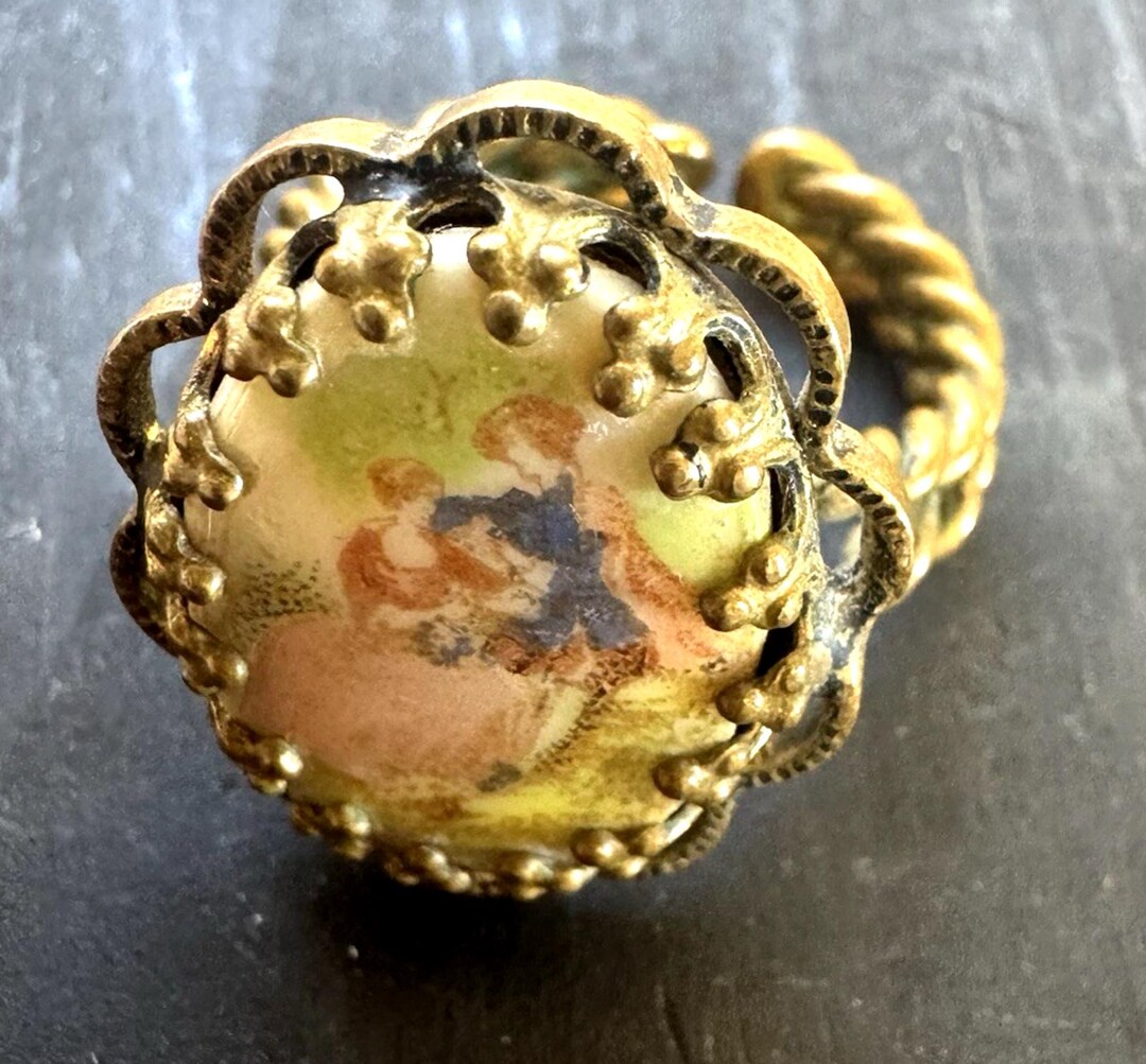 Vintage Fragonard Courting Couple Porcelain Cameo Adjustable Brass Band ...
