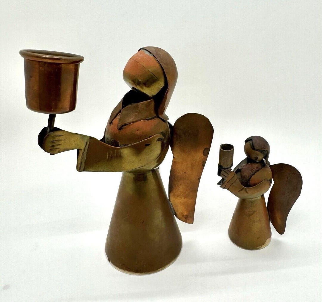 2 Set-brass and Copper Vintage Angels Candle Holders MCM 4.5 & 2.5 - Etsy