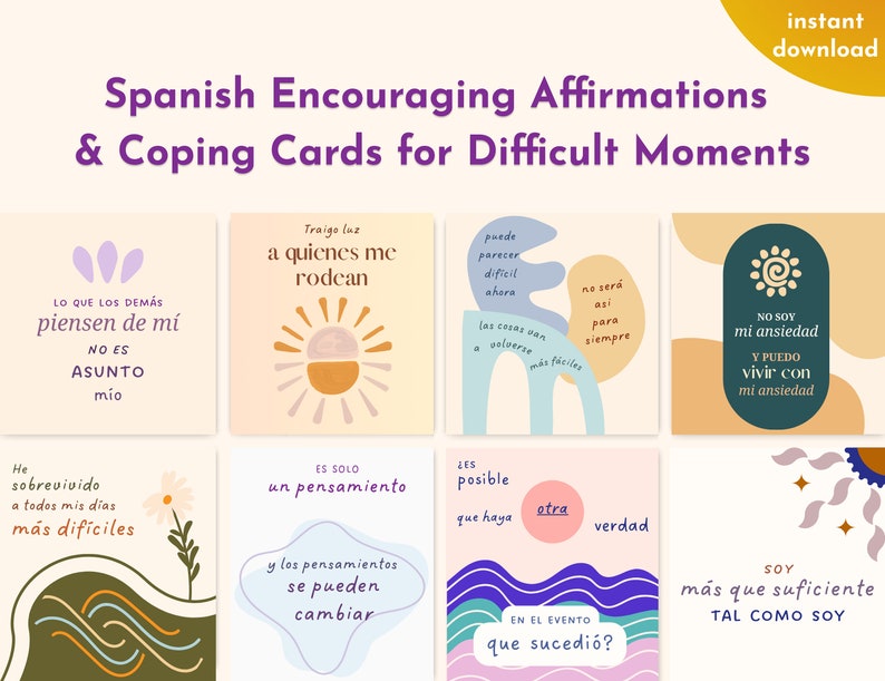 Spanish Healing Coping Cards for Difficult Moments | Overcome Anxiety ...