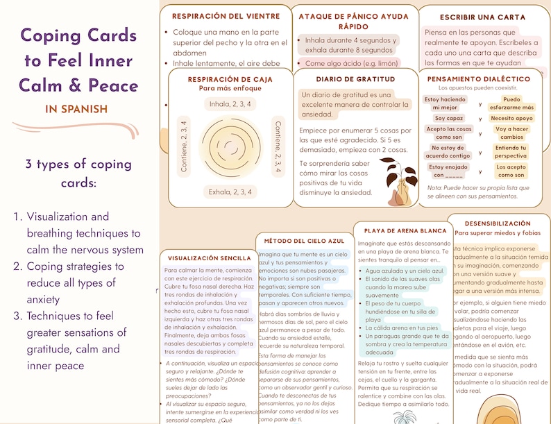 Spanish Healing Coping Cards for Difficult Moments | Overcome Anxiety ...