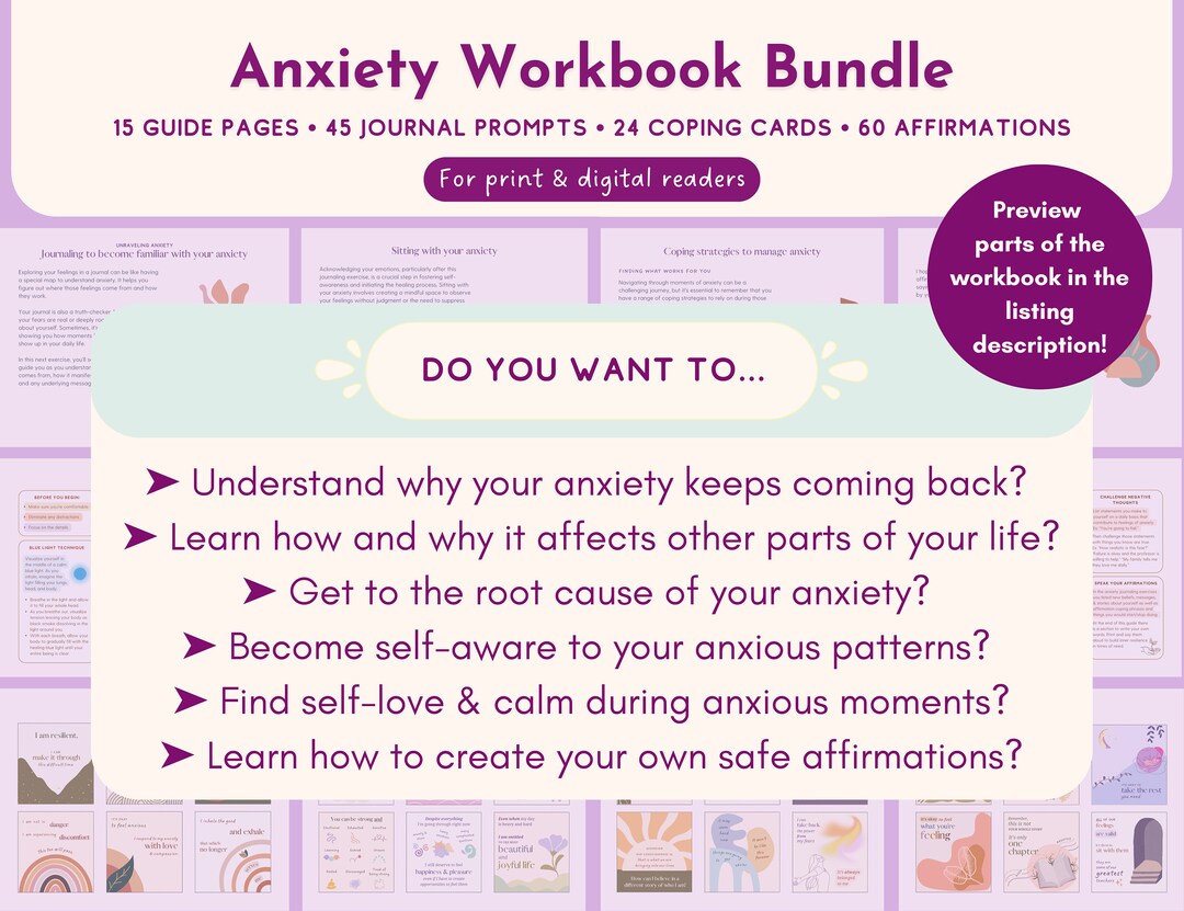 Anxiety Workbook Bundle Bonus Affirmations to Build Self-awareness to ...