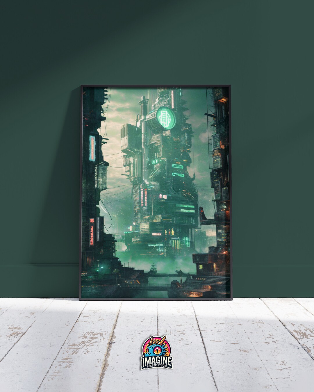 Cyberpunk City Neon Lights Frameless Poster, Futuristic Urban Art Print ...