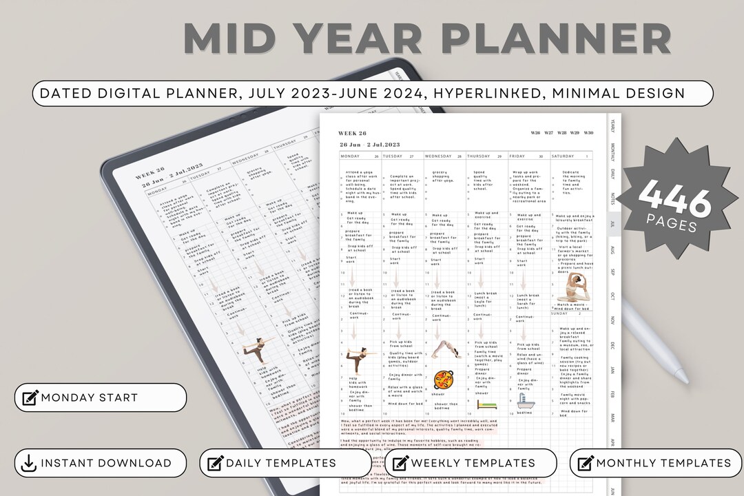 Mid Year Planner, 2023 2024 Planner, Goodnotes Planner, iPad Planner ...