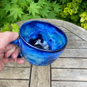 Ceramic Hug Mug, Cobalt Blue, Handmade Pottery Coffee Cup, Wheel Thrown ...