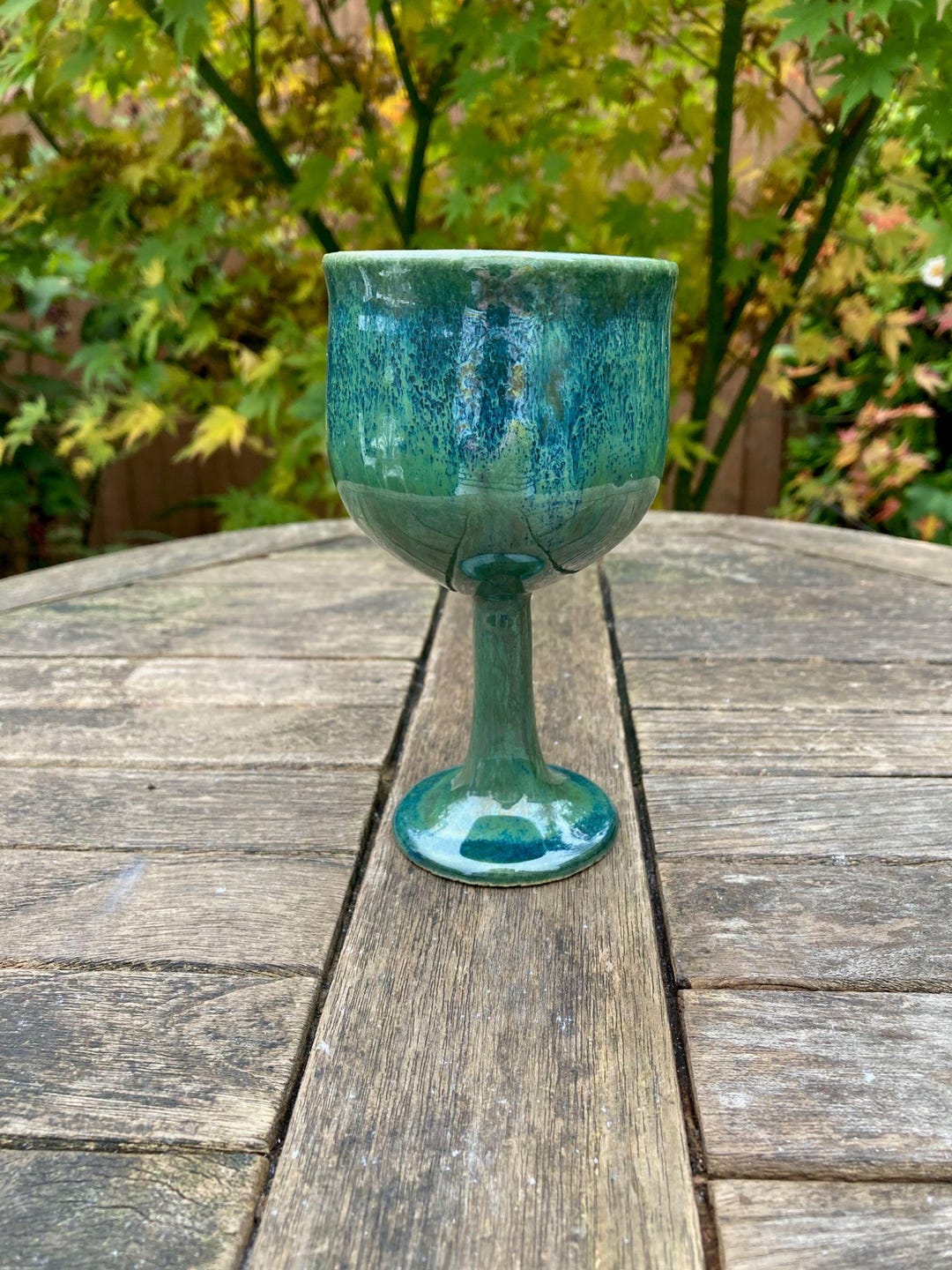 Handmade Ceramic Wine Goblet, Rainforest Green, Wheel Thrown Pottery ...