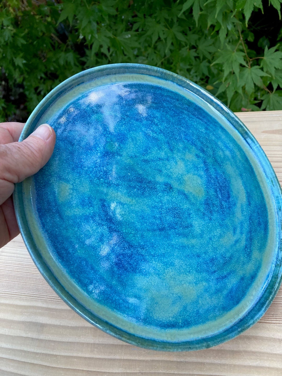 Ceramic Dinner Plate, Waterfall Blue, Handmade Pottery Serving Platter ...
