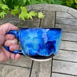 Ceramic Hug Mug, Cobalt Blue, Handmade Pottery Coffee Cup, Wheel Thrown ...