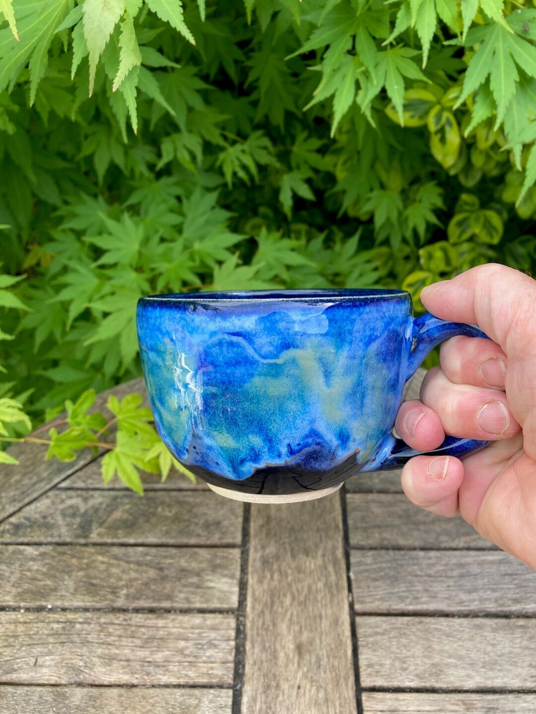 Ceramic Hug Mug, Cobalt Blue, Handmade Pottery Coffee Cup, Wheel Thrown ...