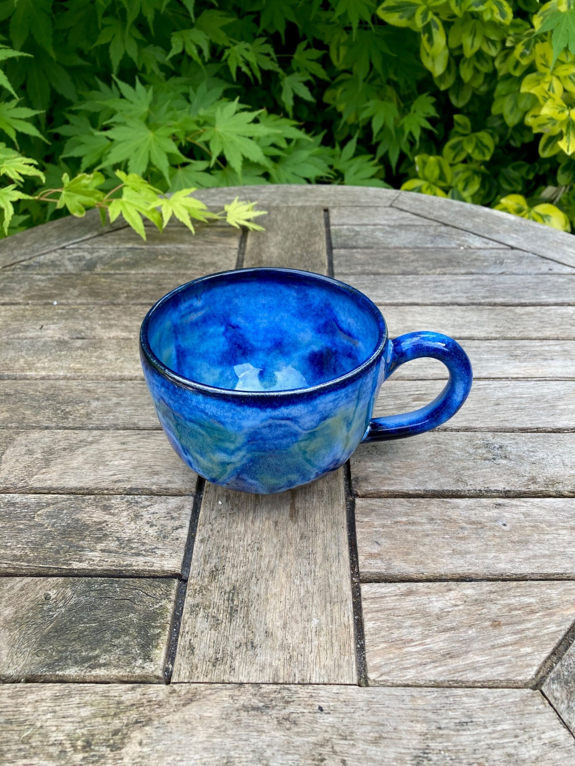 Ceramic Hug Mug, Cobalt Blue, Handmade Pottery Coffee Cup, Wheel Thrown ...