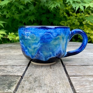 Ceramic Hug Mug, Cobalt Blue, Handmade Pottery Coffee Cup, Wheel Thrown ...