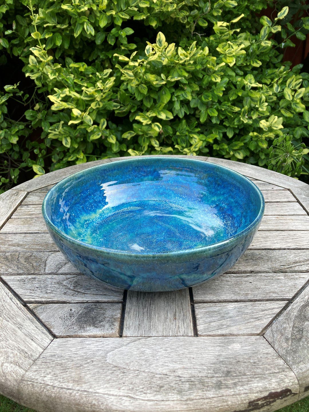 Large Ceramic Fruit Bowl: Handmade Waterfall Blue Green Pottery - Etsy