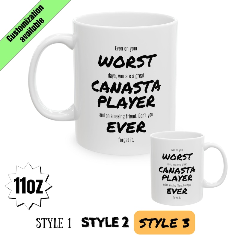 Funny Canasta Player Gag White Mug, Custom Canasta Worst Cup, Card Game ...