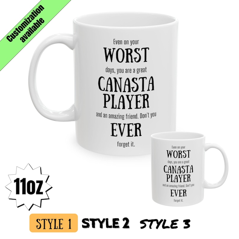 Funny Canasta Player Gag White Mug, Custom Canasta Worst Cup, Card Game ...