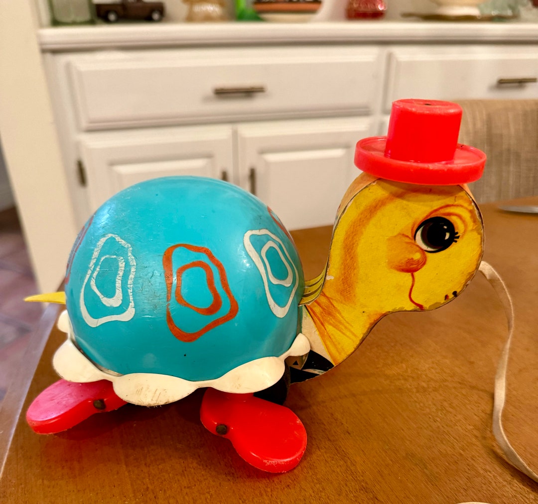 Vintage 60s Fisher Price Tip Toe Turtle Pull Toy #773 Musical Nursery ...