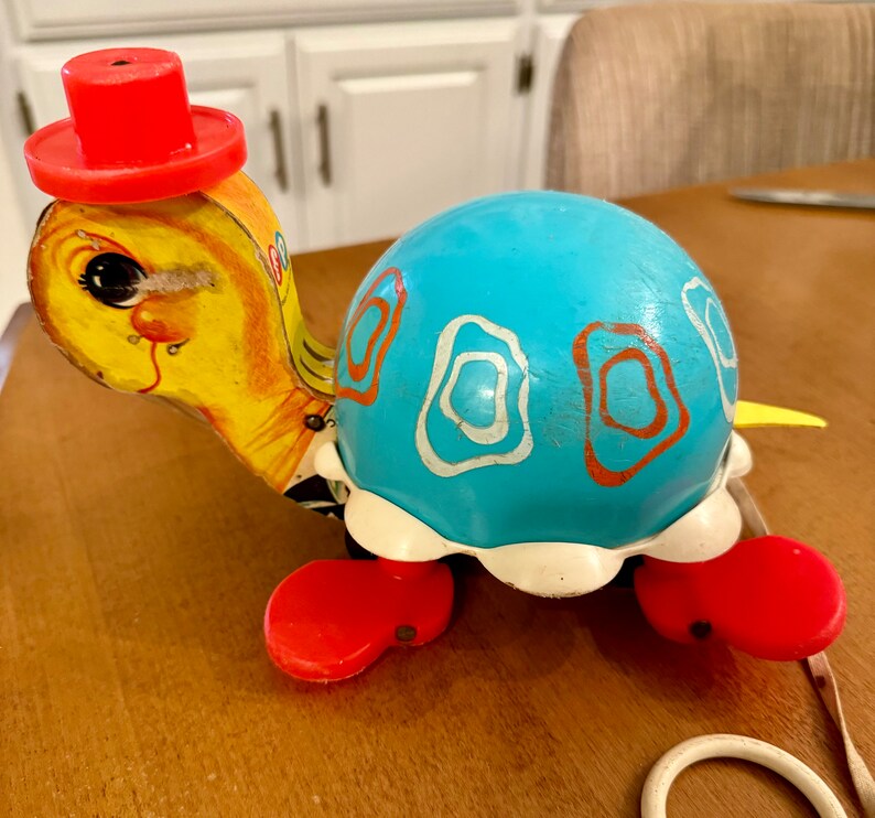 Vintage 60s Fisher Price Tip Toe Turtle Pull Toy #773 Musical Nursery ...