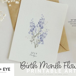 July Birth Month Flower Printable, Watercolor Larkspur, Digital ...
