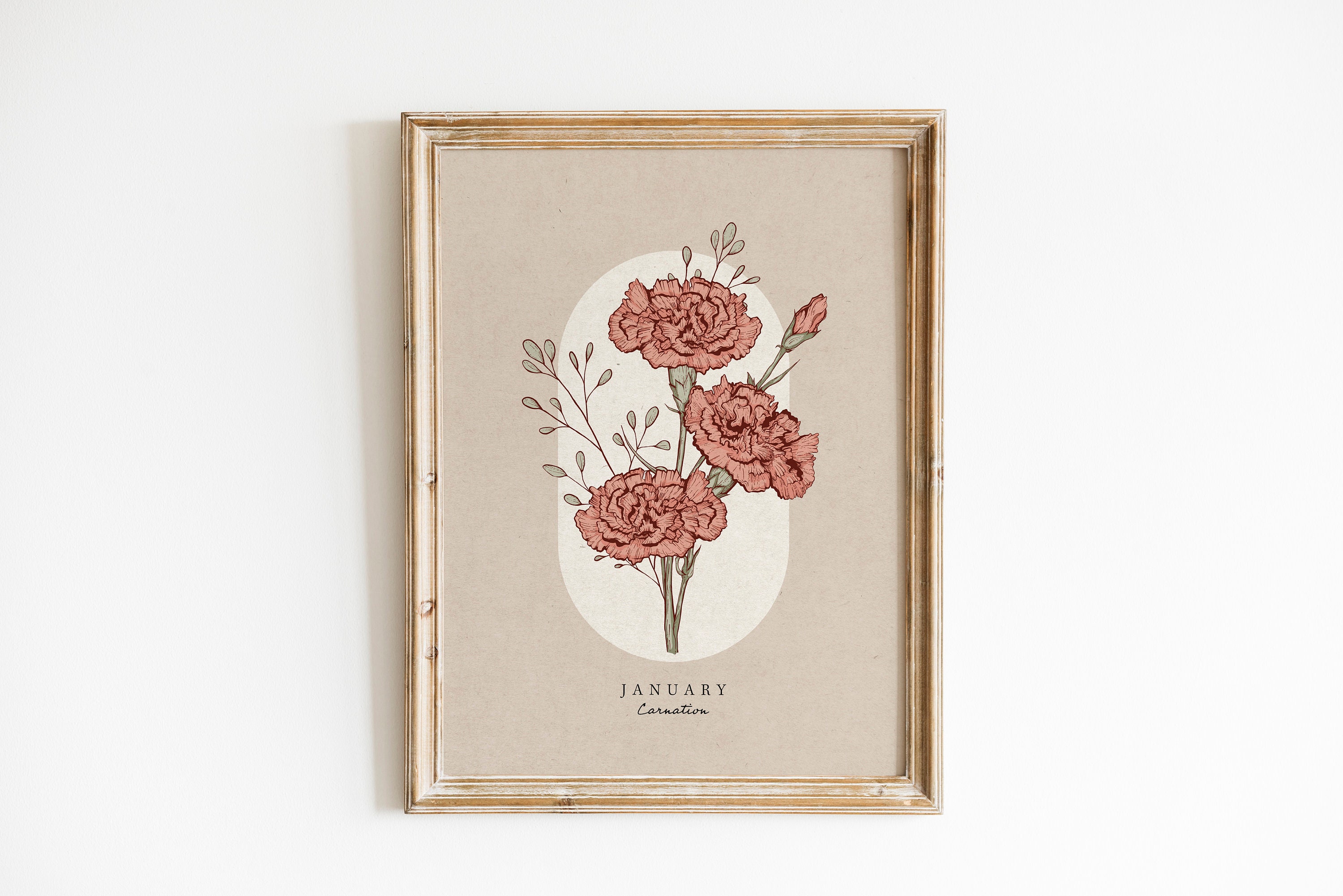 January Birth Month Flower Printable, Antique Vintage Style, Carnation ...