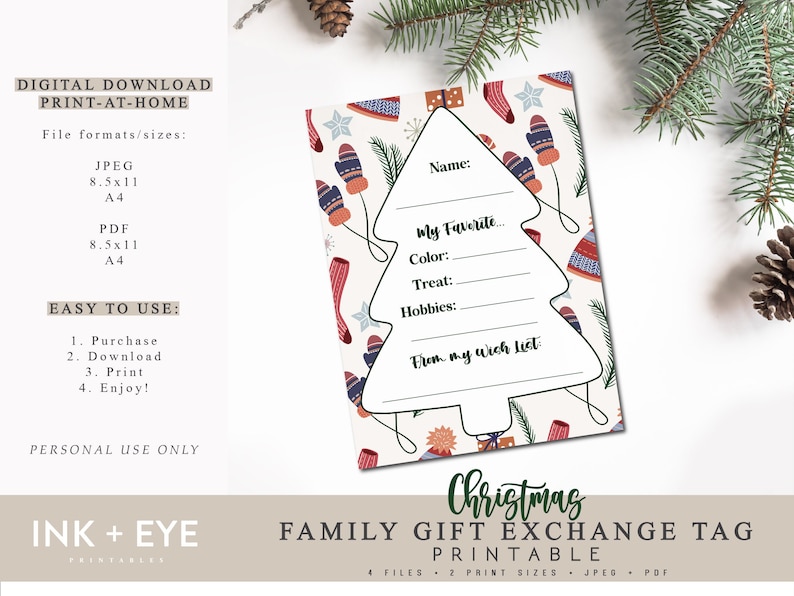 Christmas Gift Exchange Printable, Secret Santa Gift Exchange Tag ...