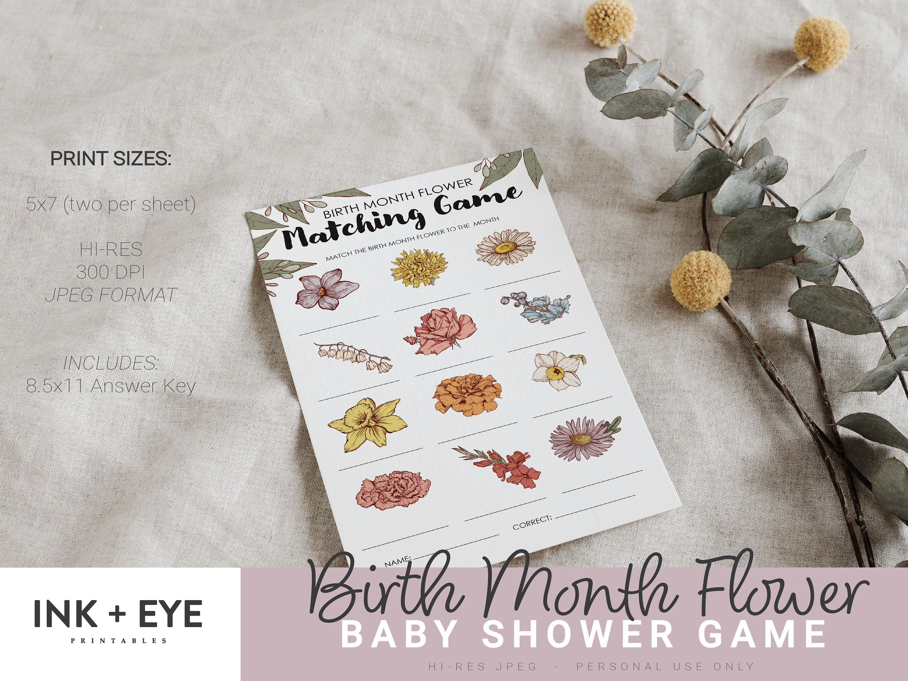 Birth Month Flower Matching Baby Shower Game, Baby Shower Game ...