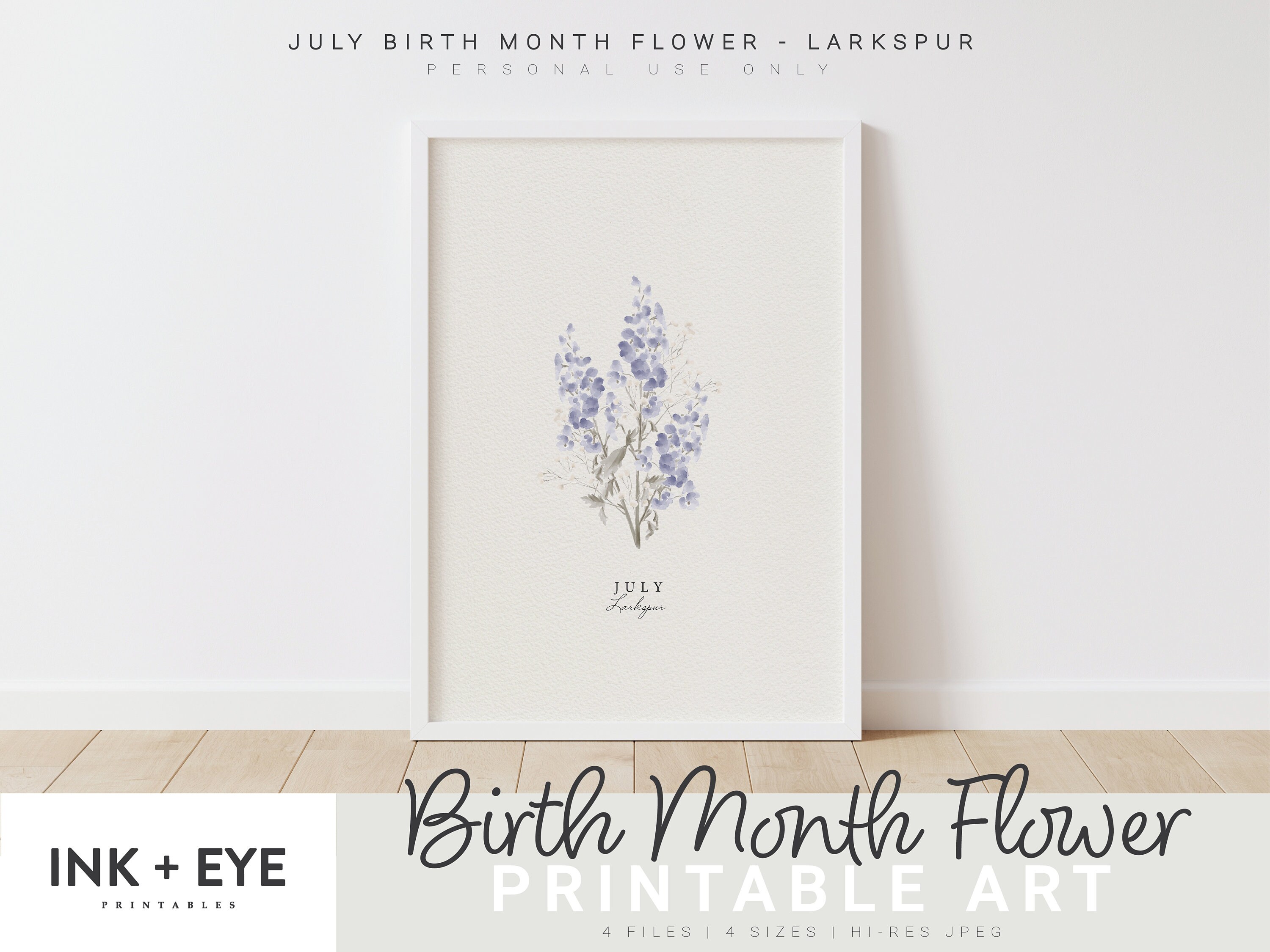July Birth Month Flower Printable, Watercolor Larkspur, Digital ...