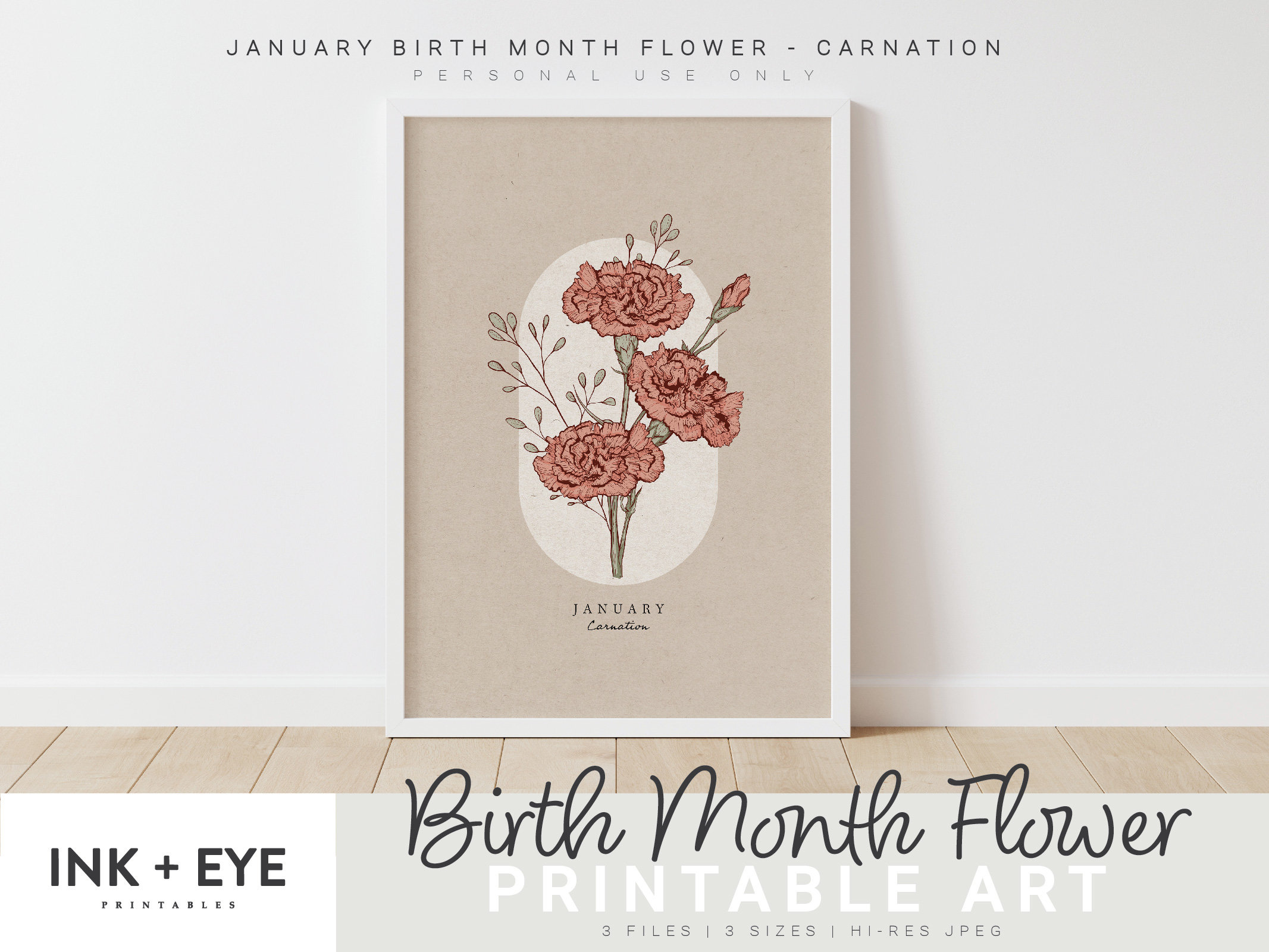 January Birth Month Flower Printable, Antique Vintage Style, Carnation ...