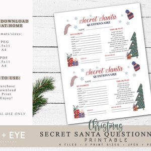 Secret Santa Questionnaire Printable, Christmas Gift Exchange Printable ...