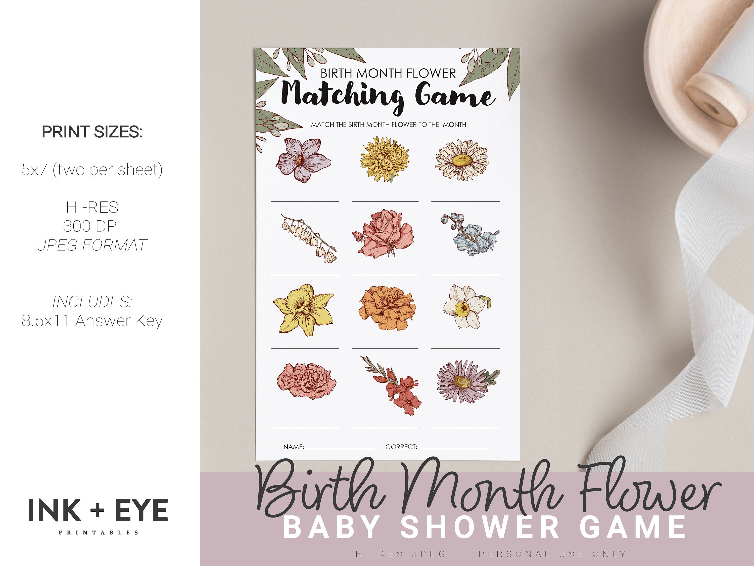 Birth Month Flower Matching Baby Shower Game, Baby Shower Game ...