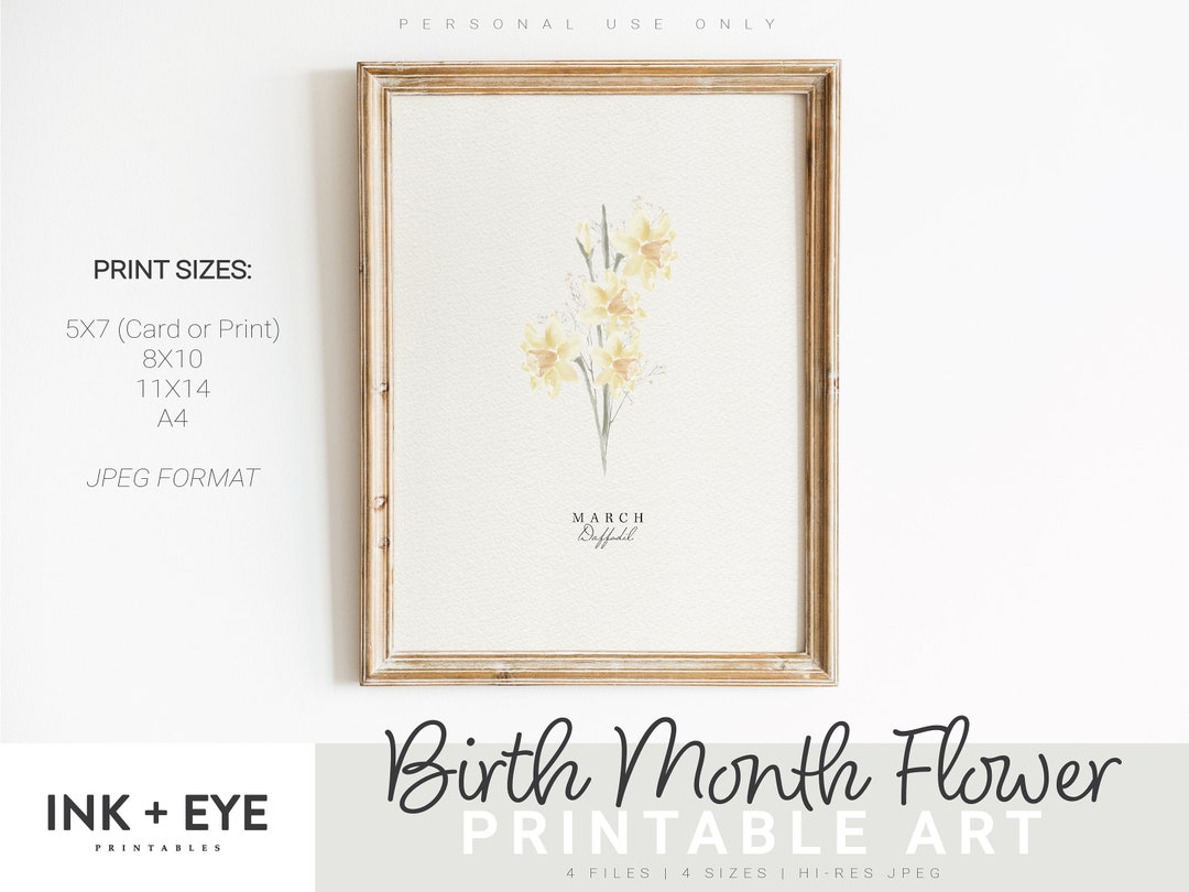March Birth Month Flower Printable, Watercolor Daffodil, Digital ...