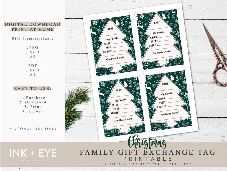 Christmas Gift Exchange Printable, Secret Santa Gift Exchange Tag ...