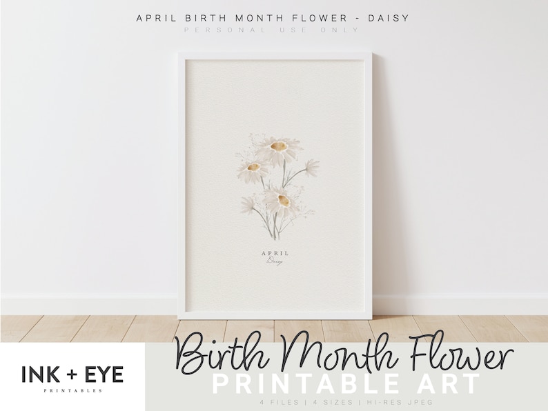 Watercolor Daisy Print: April Birth Flower Art (digital Download) - Etsy