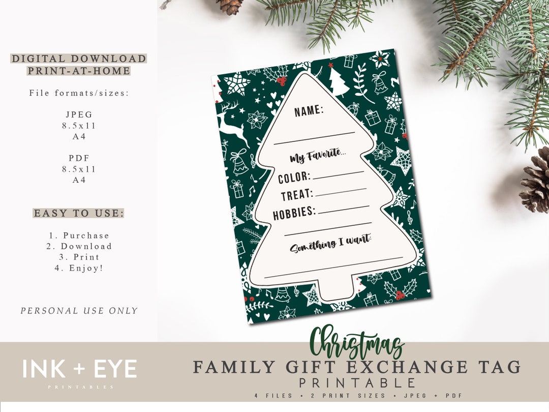 Christmas Gift Exchange Printable, Secret Santa Gift Exchange Tag ...