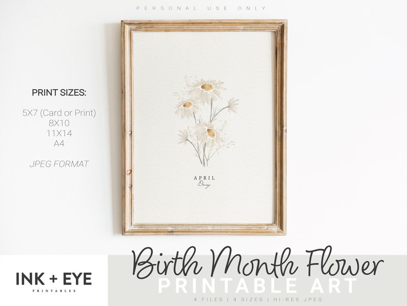 Watercolor Daisy Print: April Birth Flower Art (digital Download) - Etsy