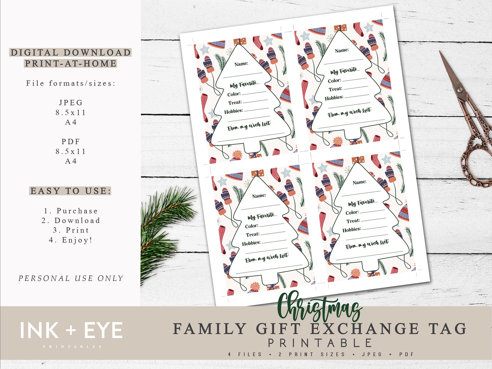 Christmas Gift Exchange Printable, Secret Santa Gift Exchange Tag ...