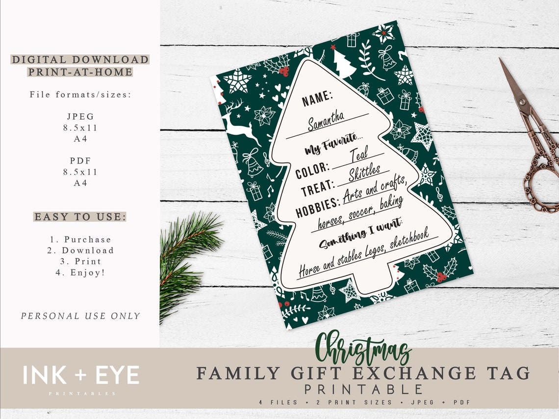 Christmas Gift Exchange Printable, Secret Santa Gift Exchange Tag ...