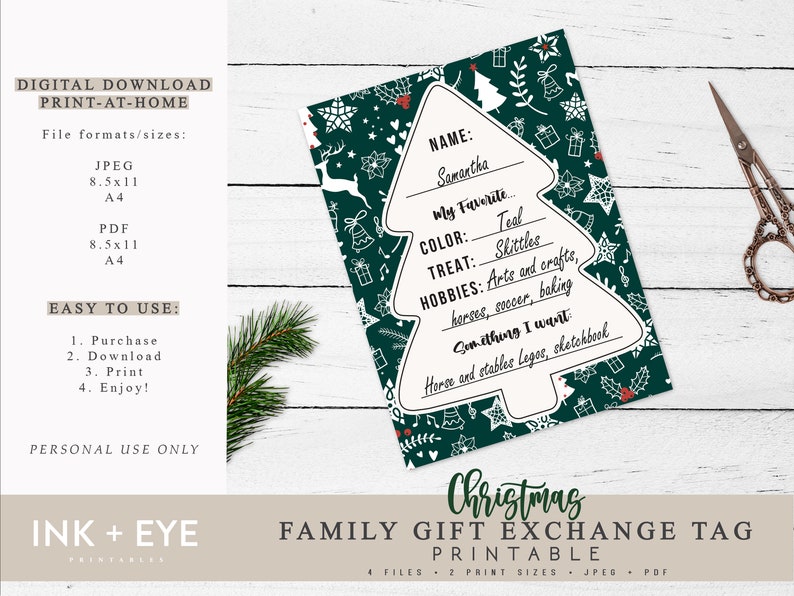 Christmas Gift Exchange Printable, Secret Santa Gift Exchange Tag ...